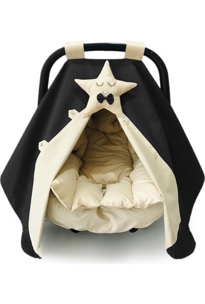 Atölye Eda Siyah Krem Puset Örtüsü Seti 3 Parça