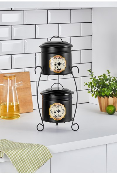 Kitchen Store Çay Şekerlik Üst Üste Metal Şekerlik Kutusu Şekerlikli