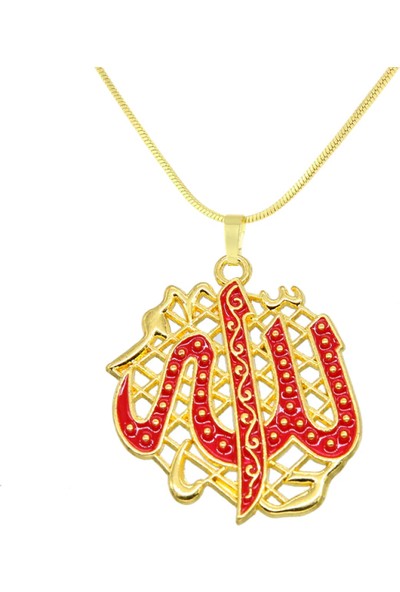 Haziran Allah Yazılı Kolye Gold - Kırmızı