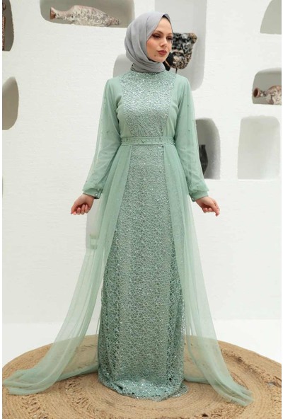Neva Style Tesettürlü Abiye Elbise - Pul Payet Işlemeli Mint Tesettür Abiye Elbise 5632MINT Neva Style Tesettürlü Abiye Elbise - Pul Payet Işlemeli Mint Tesettür Abiye Elbise 5632MINT