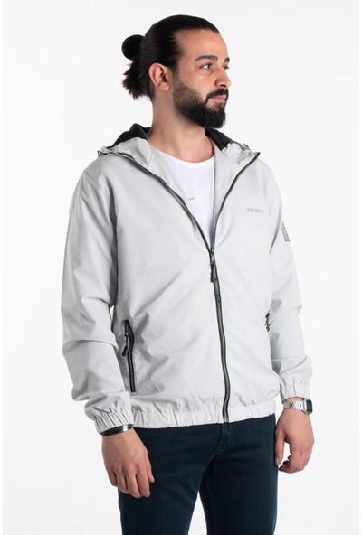 Zeki Özer Erkek Gri Kontrast Kapüşonlu Yağmurluk