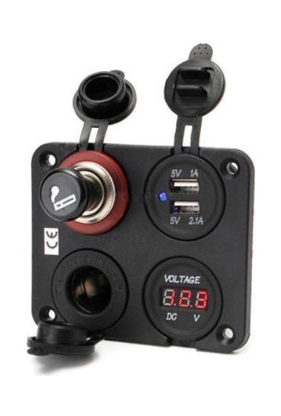 Tekne Atv Araç Pano 12V USB Şarj Voltmetre Çakmaklık