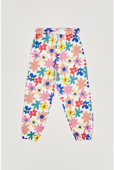 FullaModa Çiçek Baskılı Çocuk Şalvar Eşofman Altı FullaModa Çiçek Baskılı Çocuk Şalvar Eşofman Altı