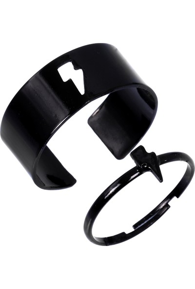 Labalaba Şimşek Figürlü Siyah Renk Kaplama Ayarlanabilir 2'li Çift Yüzük