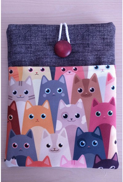 Talay Kitabevi Düğmeli Cepli Siyah Kedi Desenli Kitap Çantası - Kitap Kılıfı