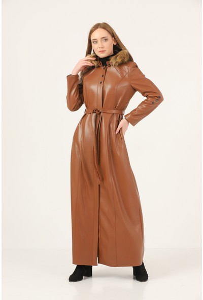 Yıldızhan Kadın Taba Rengi Uzun Deri Pardesü Kaban Yıldızhan Kadın Taba Rengi Uzun Deri Pardesü Kaban