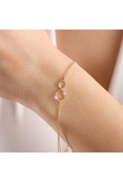 Sembol Gold Altın Sonsuzluk Bileklik Pink Topaz Baget