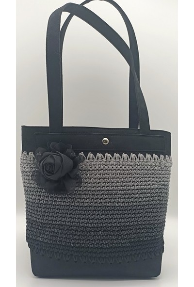 Örgücüm Siyah Süet El Örgüsü Çanta