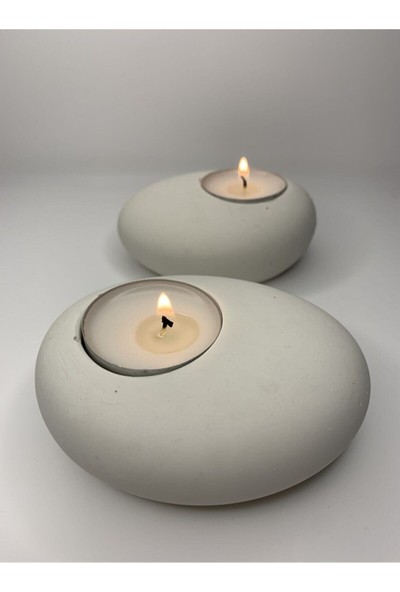 İsem Taş Görünümlü Beton Mumluk 2 'li