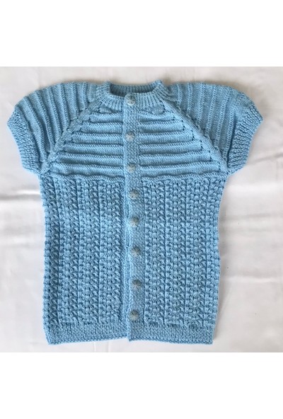 Anne Eli Karnıbahar Modelli Mavi Renkli Bebek Yeleği Anne Eli Karnıbahar Modelli Mavi Renkli Bebek Yeleği