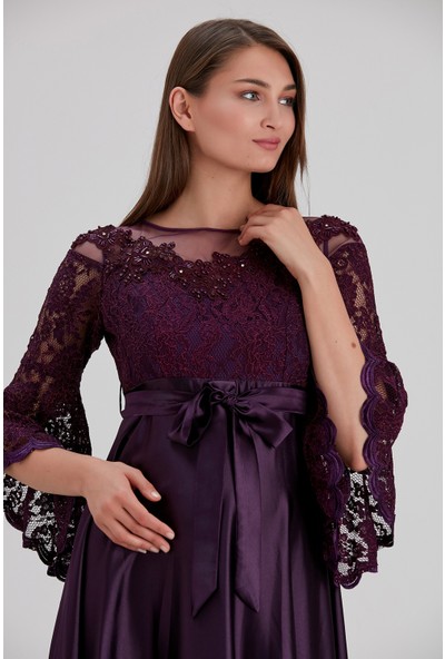 Entarim Maternity Hamile Abiye Saten Elbise 6035