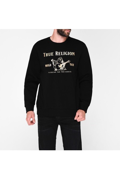 True Religion True Regılıon Erkek Bisiklet Yaka Baskılı Siyah Renk Sweat