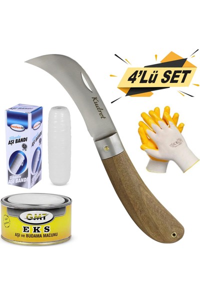 Badem10 Aşı Bıçağı Eğri Uçlu Bağ Bıçağı Ara Çakı + Aşı Bandı + Aşı Macunu + Eldiven (4'lü Set) Badem10 Aşı Bıçağı Eğri Uçlu Bağ Bıçağı Ara Çakı + Aşı Bandı + Aşı Macunu + Eldiven (4'lü Set)