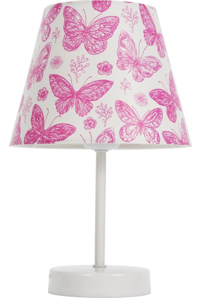 Vivido Abajur Pembe Kelebekli Kız Çocuk odası abajuru Komodin üzeri aydınlatma