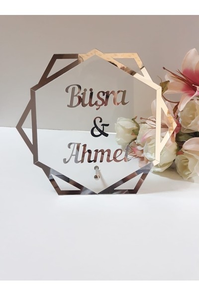 Pleksi Hediyelik Eşya Şeffaf Pleksi Altıgen Söz Nişan Kına Nikah Masa Üstü Isimlik