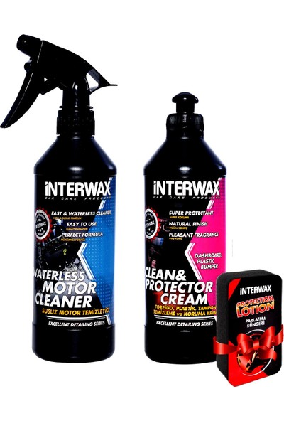 Interwax 2'li Set Torpido Parlatıcı Krem ve Susuz Motor Temizleyici 500 ml Interwax 2'li Set Torpido Parlatıcı Krem ve Susuz Motor Temizleyici 500 ml