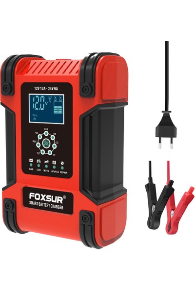 Foxsur Araba Akü Şarj Cihazları 12V/12A 24V/6A Tam Otomatik (Yurt Dışından)