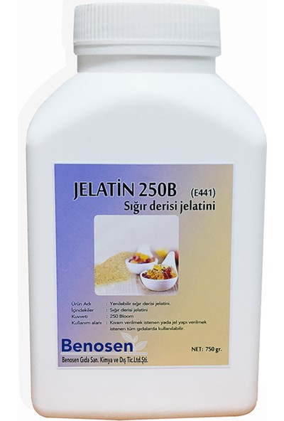 Benosen Jelatin Sığır derisi jelatini Yaprak Jelatin Toz Jelatin(Kuvveti 250 bloom) (E441) | TOZ 750 gr