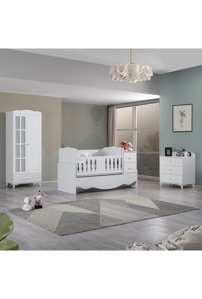 Setay Mdf Bebek Odası, Lion 2 Kapılı Dolap Şifonyer ve Büyüyen Beşikli Bebek Odası Takımı - Pembe Kulplu Setay Mdf Bebek Odası, Lion 2 Kapılı Dolap Şifonyer ve Büyüyen Beşikli Bebek Odası Takımı - Pembe Kulplu