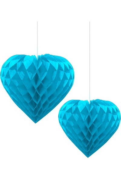 Tazador Mavi Renk Kalp Şekilli Petek Kağıt Süs Dekor Asma Süsleme 25 cm 1 Adet