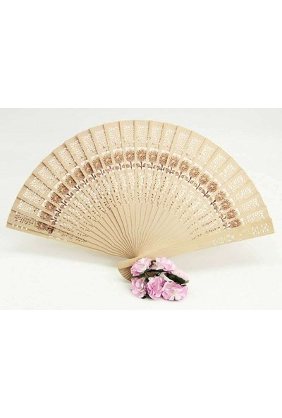 Tazador Gül Desenli Ahşap Yelpaze