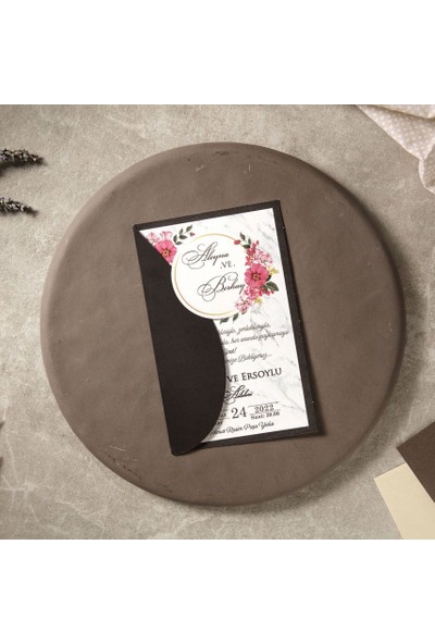 Davetiyebul Katlamalı Çiçekli Düğün Davetiyesi