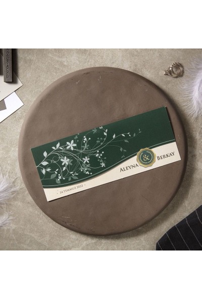 Davetiyebul Katlamalı Yeşil Düğün Davetiyesi