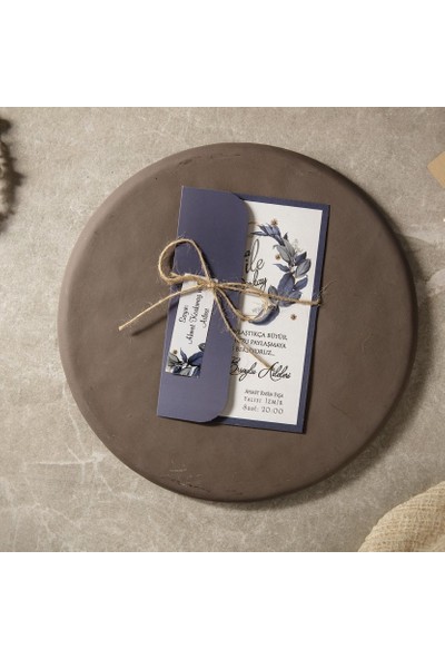 Davetiyebul Lacivert Katlamalı Düğün Davetiyesi