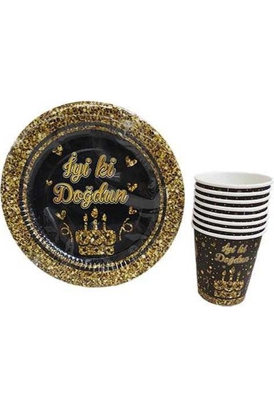 Süslü Horanta 8' Li Iyiki Doğdun Tabak Bardak Seti