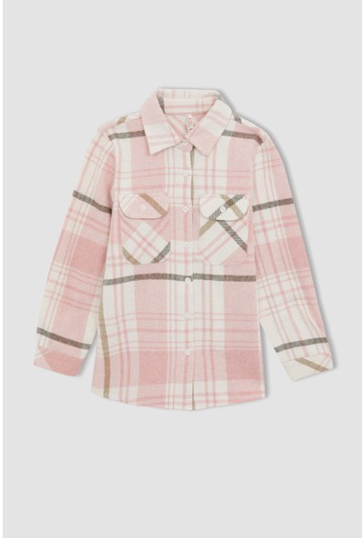 DeFacto Kız Çocuk Oversize Fit Kollu Geri Dönüşümlü Flanel Oduncu Gömlek T6962A621AU