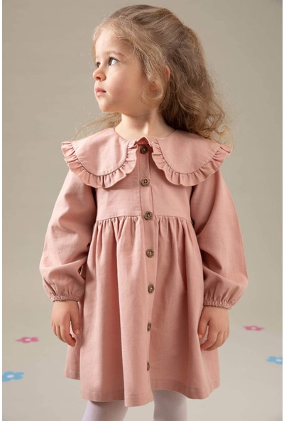 DeFacto Kız Bebek Geniş Yaka Uzun Kollu Twill Elbise X4178A222SP DeFacto Kız Bebek Geniş Yaka Uzun Kollu Twill Elbise X4178A222SP