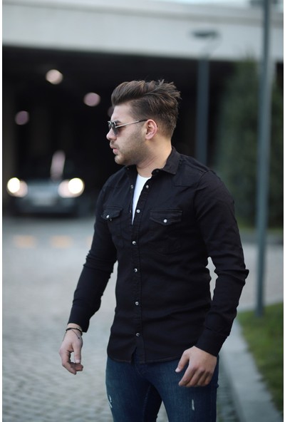 Ohepmoda Regular Fit Cepli Erkek Kot Gömlek Siyah