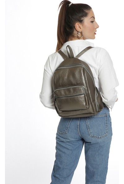 Etka Çanta Kadın Gri Cepli Carla Sırt Çantası
