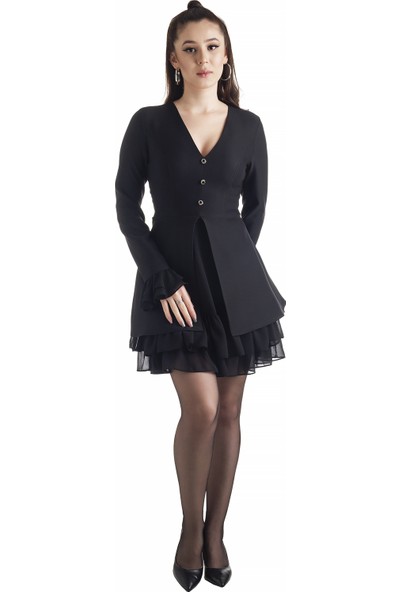 Defile Lüx Şifon Detaylı Fırfırlı Elbise - Vesna Serisi