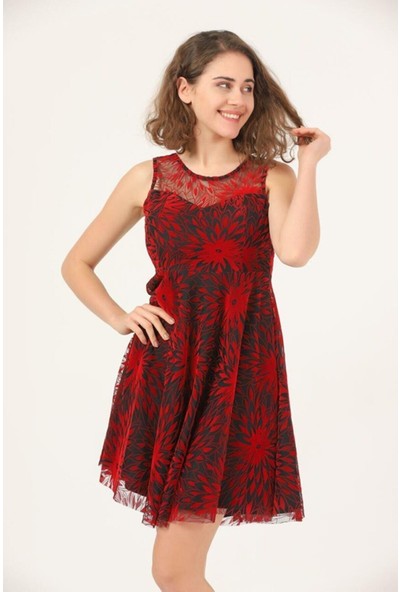 Ottawe Flok Tül Kolsuz Kloş Mini Elbise OTTW-5059 Ottawe Flok Tül Kolsuz Kloş Mini Elbise OTTW-5059