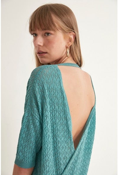 Join Us Sırtı Kruvaze Detaylı Triko Kazak