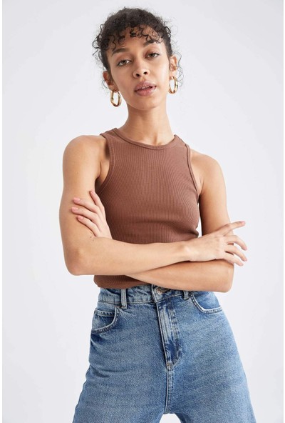 DeFacto Slim Fit Halter Yaka Pamuklu Crop Top U0357AZ22SM