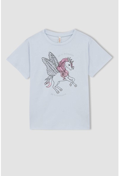 DeFacto Kız Çocuk Regular Fit Unicorn Baskılı Bisiklet Yaka Kısa Kollu Tişört X0430A622SM DeFacto Kız Çocuk Regular Fit Unicorn Baskılı Bisiklet Yaka Kısa Kollu Tişört X0430A622SM