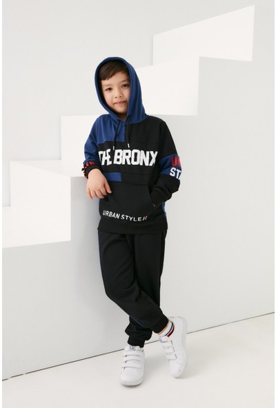 FullaModa Baskılı Kanguru Cepli Kapüşonlu Eşofman Takımı