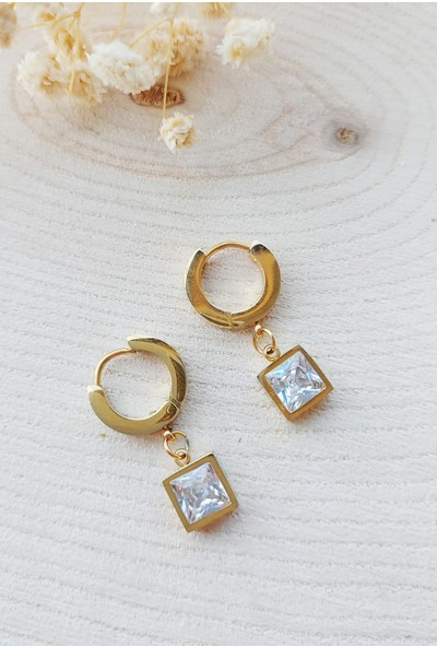 Armerdo Kadın Gold Zirkon Taşlı Çelik Küpe