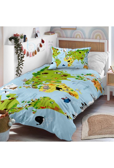 Bebişim Halı Eğitici Harita Hayvanlar Desenli Tek Kişilik Bebek Çocuk Nevresim Takımı Bebişim Halı Eğitici Harita Hayvanlar Desenli Tek Kişilik Bebek Çocuk Nevresim Takımı