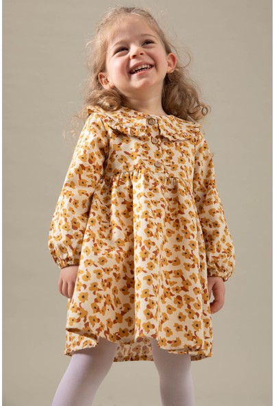 DeFacto Kız Bebek Geniş Yaka Çiçek Desenli Pamuklu Uzun Kollu Elbise W9271A222SP