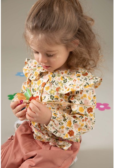DeFacto Kız Bebek Çiçekli Geniş Yaka Pamuklu Uzun Kollu Gömlek W9082A222SP