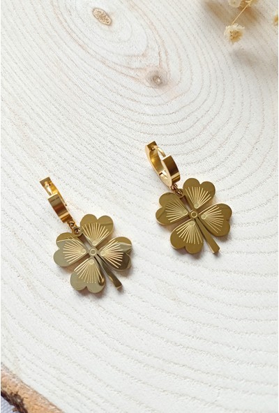 Armerdo Kadın Gold Çelik Yonca Halka Küpe