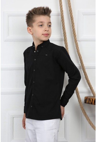 Erkek Çocuk Çıt Çıt Kapamalı Uzun Kol Gömlek