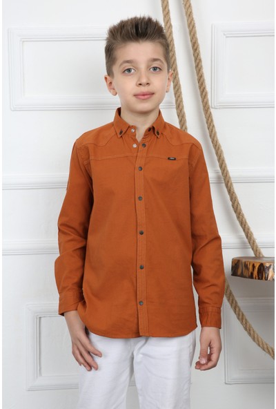 Erkek Çocuk Çıt Çıt Kapamalı Uzun Kol Gömlek