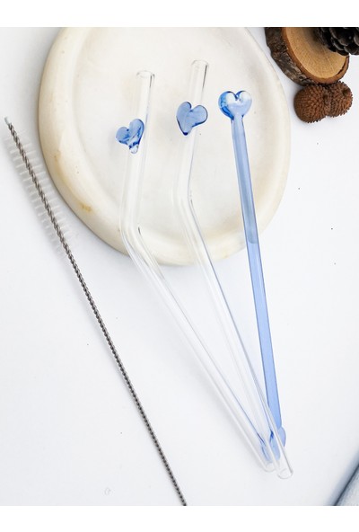 Camada Sevgililer Günü Kalpli Cam Pipet ve Kokteyl Karıştırma Çubuğu