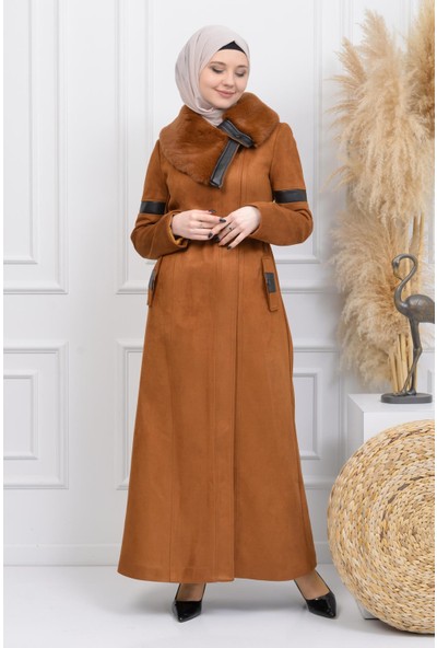 Modamix Kadın Kürklü Fermuarlı Süet Tesettür Pardesü 4372 Modamix Kadın Kürklü Fermuarlı Süet Tesettür Pardesü 4372