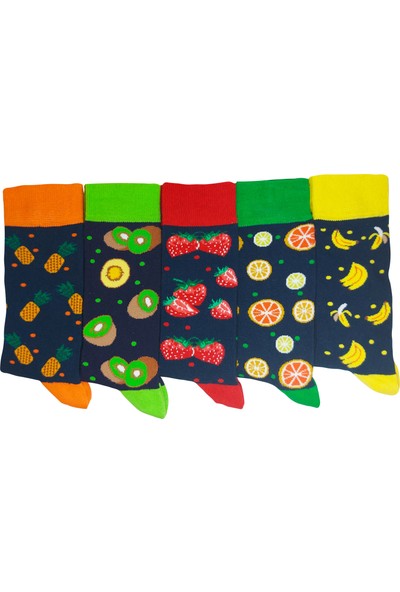 5'li Karışık Meyve Desenli Unisex Soket Çorap (37-43)