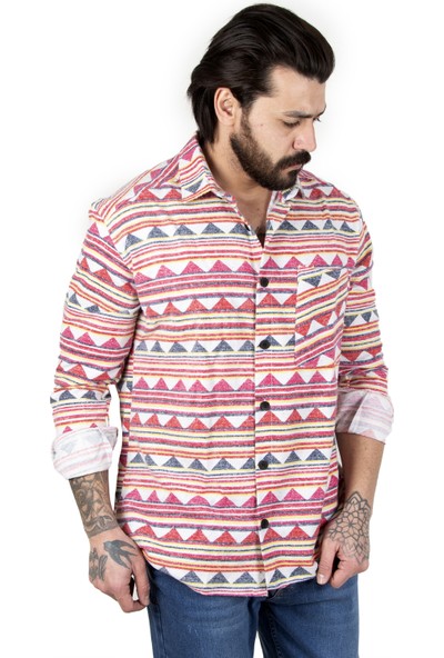 Deepsea Etnik Desenli Oversize Oduncu Gömlek 2201867 Deepsea Etnik Desenli Oversize Oduncu Gömlek 2201867